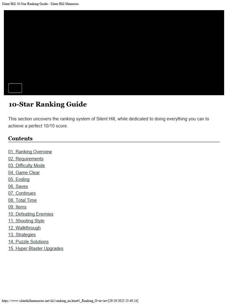 Silent Hill 10-Star Ranking Guide - Silent Hill Memories | PDF