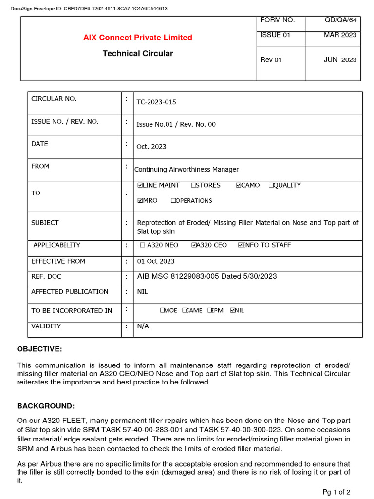 A320 CEO Slat Skin Filler Repair | PDF | Aviation