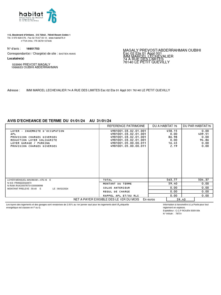 Avis - D - Echeance - Facture 01 - 01 - 2024-31 - 01 - 2024 | PDF