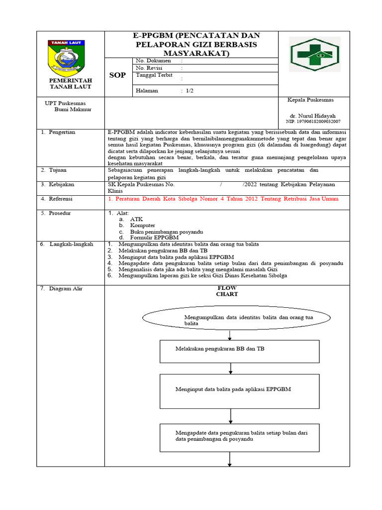 Sop Pencatatan Gizi E Ppgbm Pdf Pengembangan Diri