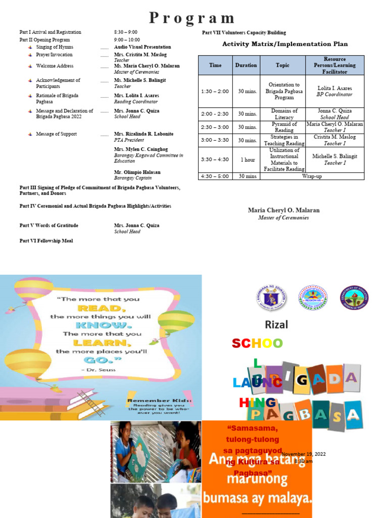 Brigada Sa Pagbasa Program | PDF | Cognition | Behavior Modification