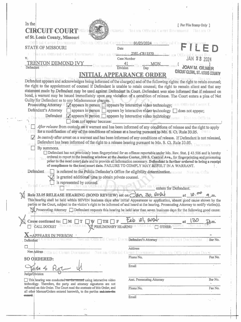 2024-01-23 - 6 - Preliminary Hearing Scheduled Initial Appearance ...