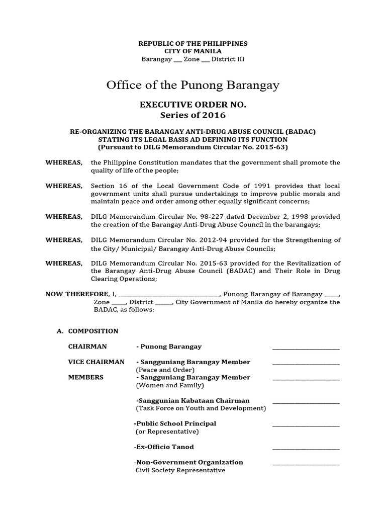 Executive Order For BADAC | PDF