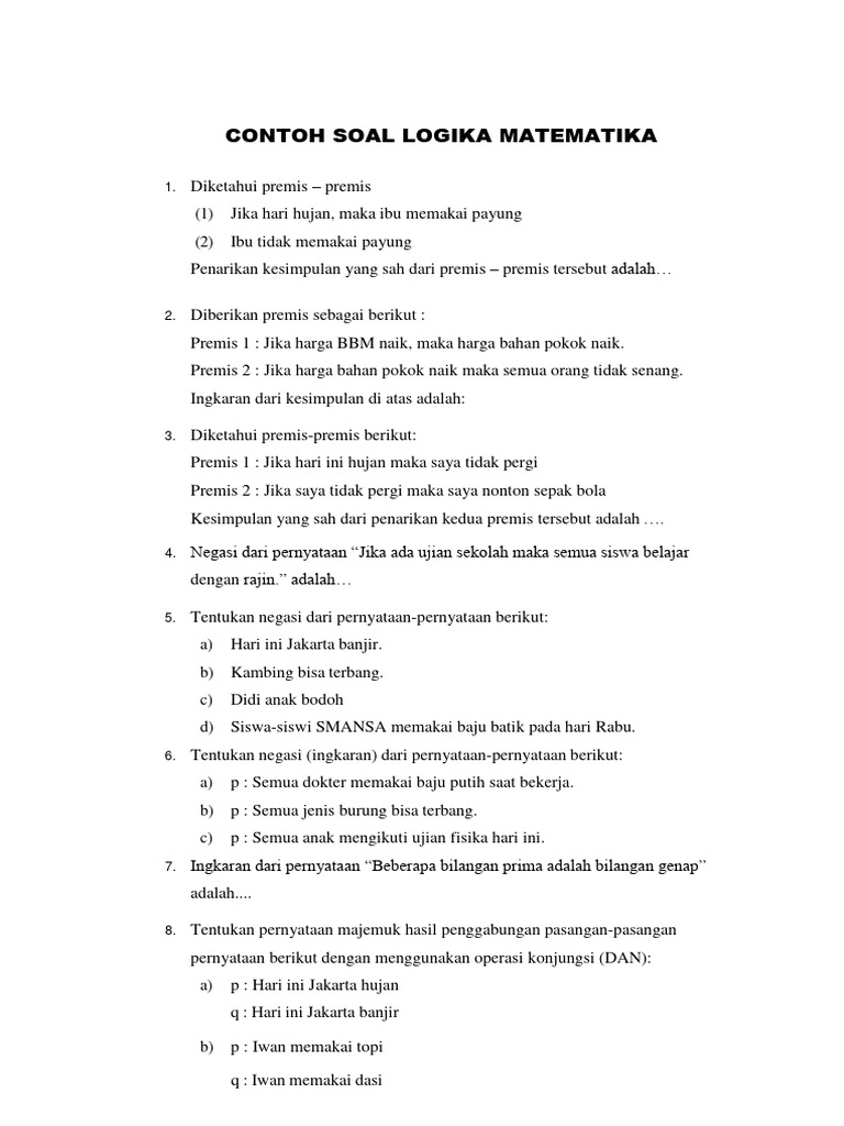 Contoh Soal Logika | PDF | Metode & Bahan Ajar