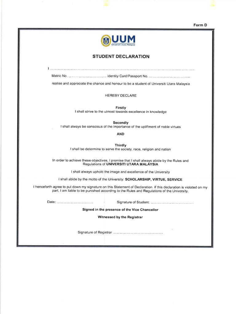 Student Declaration Form D | PDF
