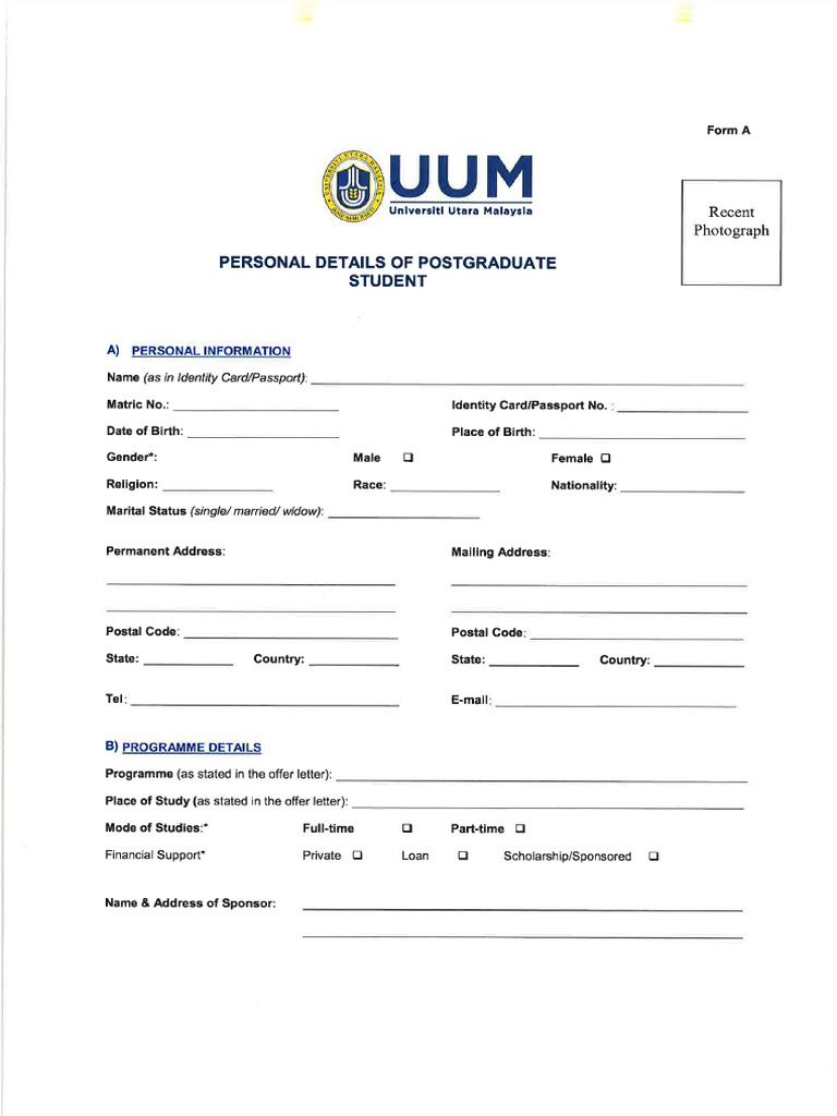 Student Record Form Form A | PDF