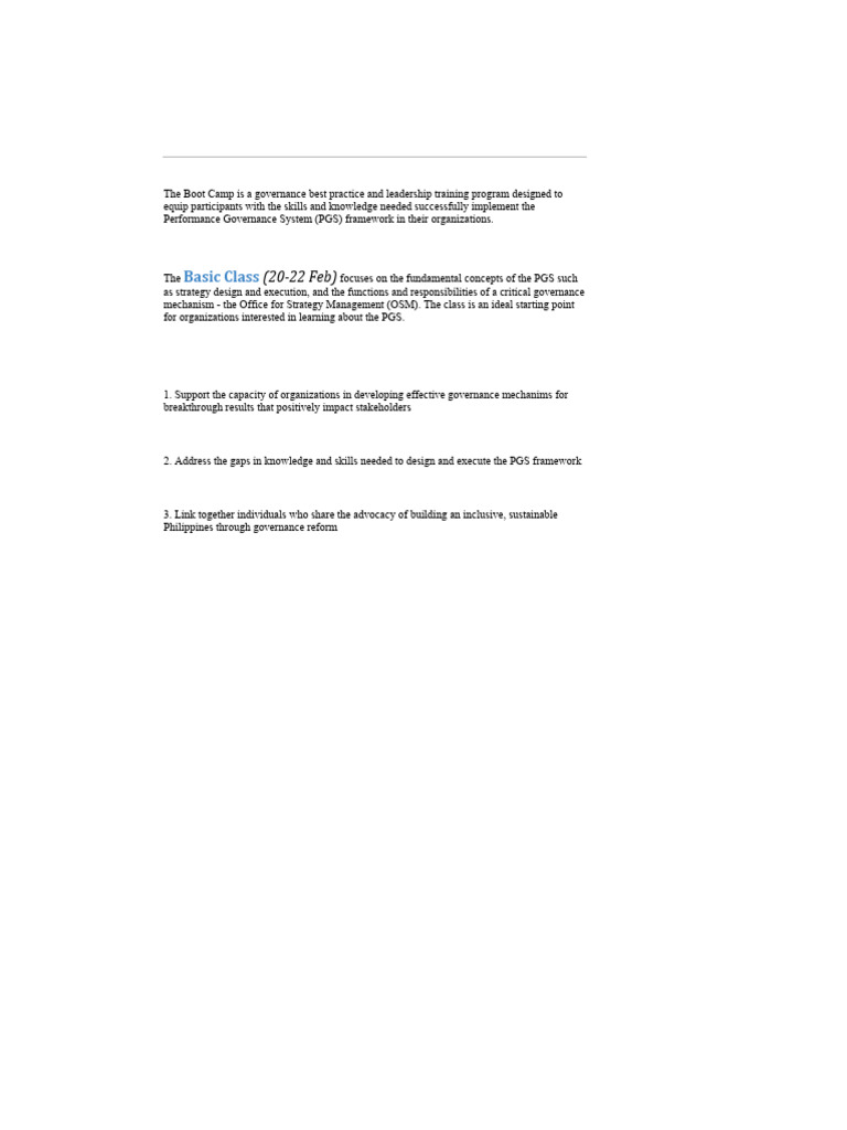 Boot Camp Basic Class for PGS Training | PDF | Governance