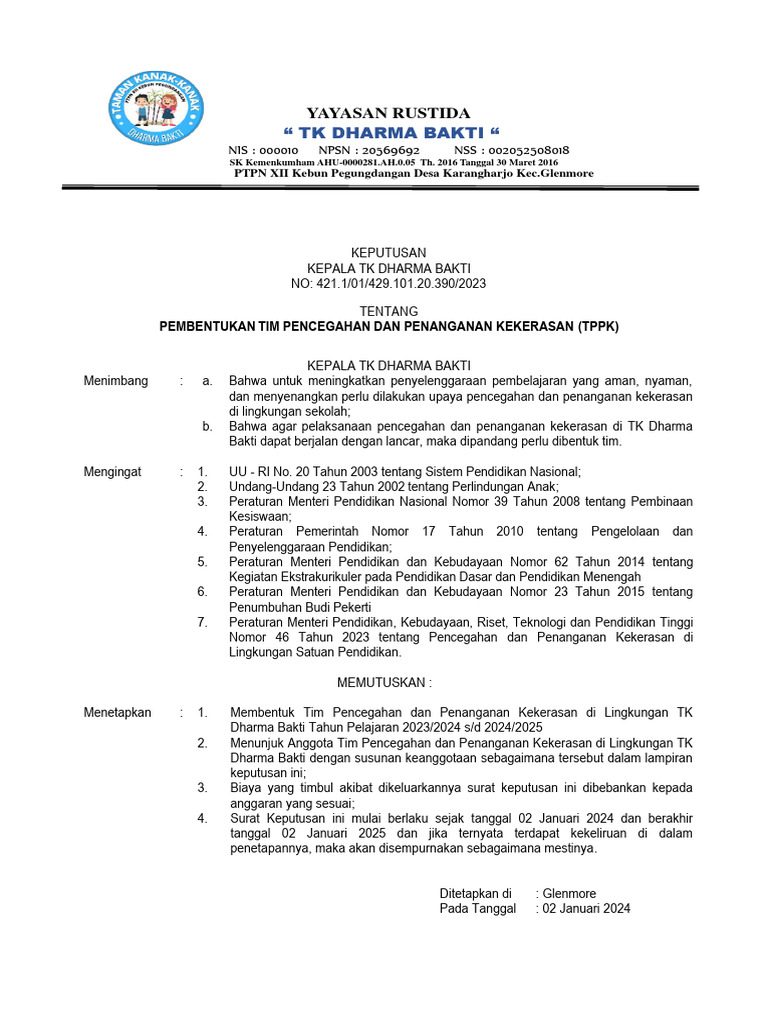 SK Tim PPK TK DB 2024 | PDF