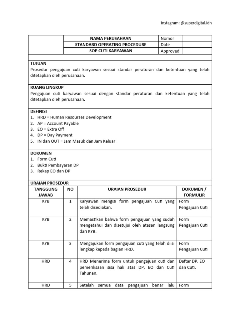 23 Sop Cuti Karyawan | PDF