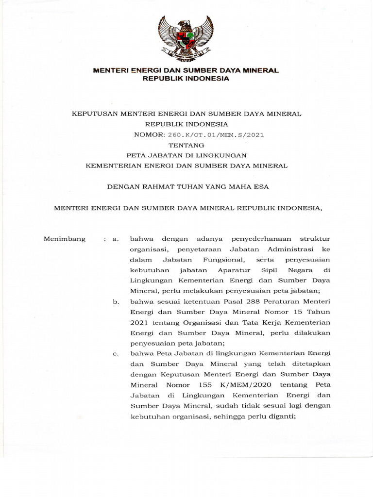 Kepmen ESDM No. 260.K - OT.01-MEM.S-2021 | PDF