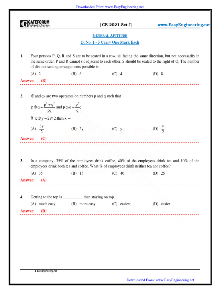CE GATE 2021 Set 1 QP | PDF | Aquifer | Ammonia