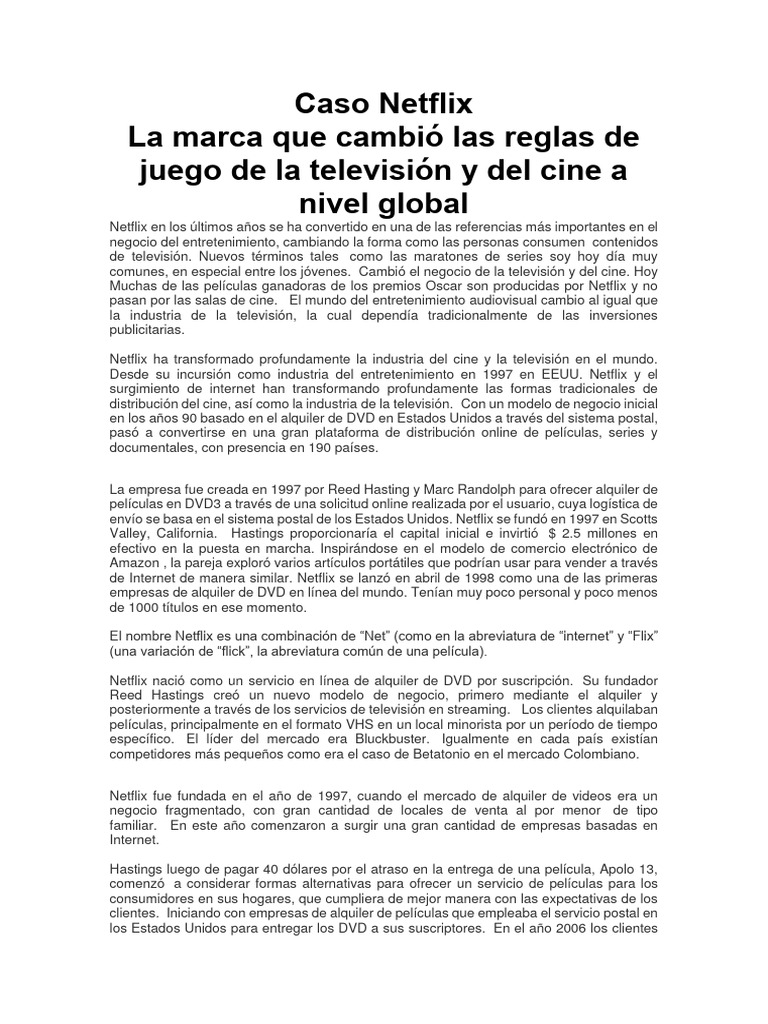 Netflix: Revolución en Cine y Televisión | PDF | Negocios | Derecho