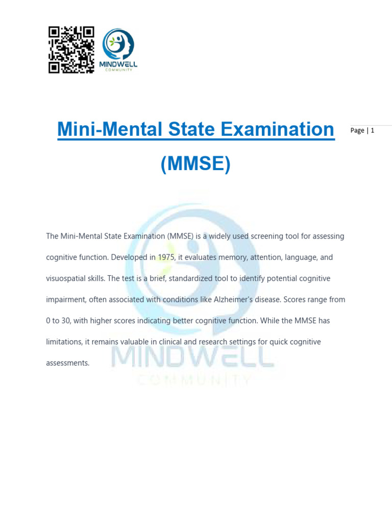 Mini Mental State Examination MMSE 1705598227 | Download Free PDF ...