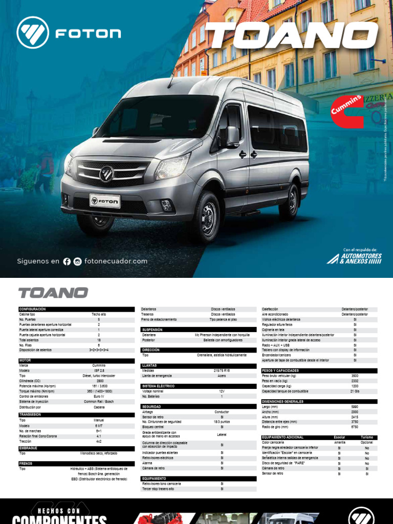 Foton Ficha Tecnica Vans Toano 2022 | PDF Foton Ficha Tecnica Vans Toano 2022 | PDF
