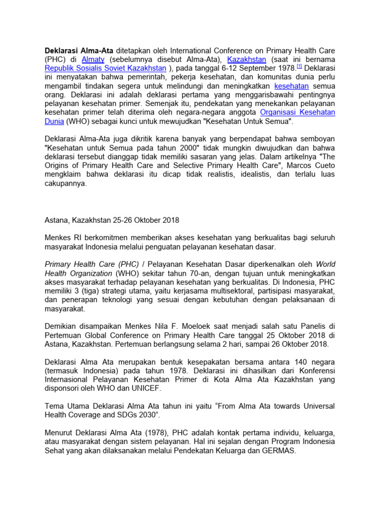 Deklarasi Alma-Ata dan Kesehatan Primer | PDF