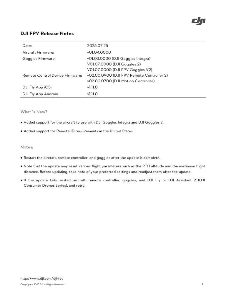 DJI FPV Release Notes EN 20230725 | PDF | Android (Operating System) | Ios