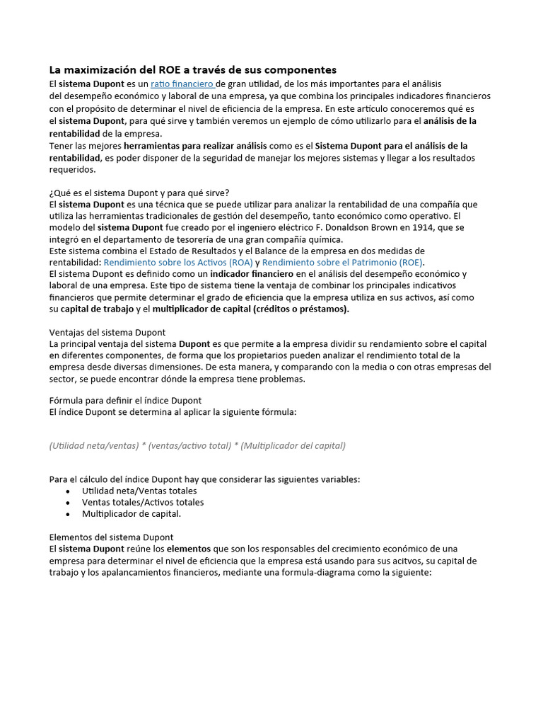 Maximización Del ROE A Través de Sus Componentes | PDF | Rentabilidad ...