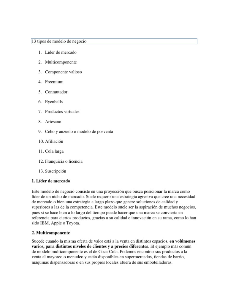 13 tipos de modelo de negocio | PDF | Mercado (economía) | Modelo de negocio