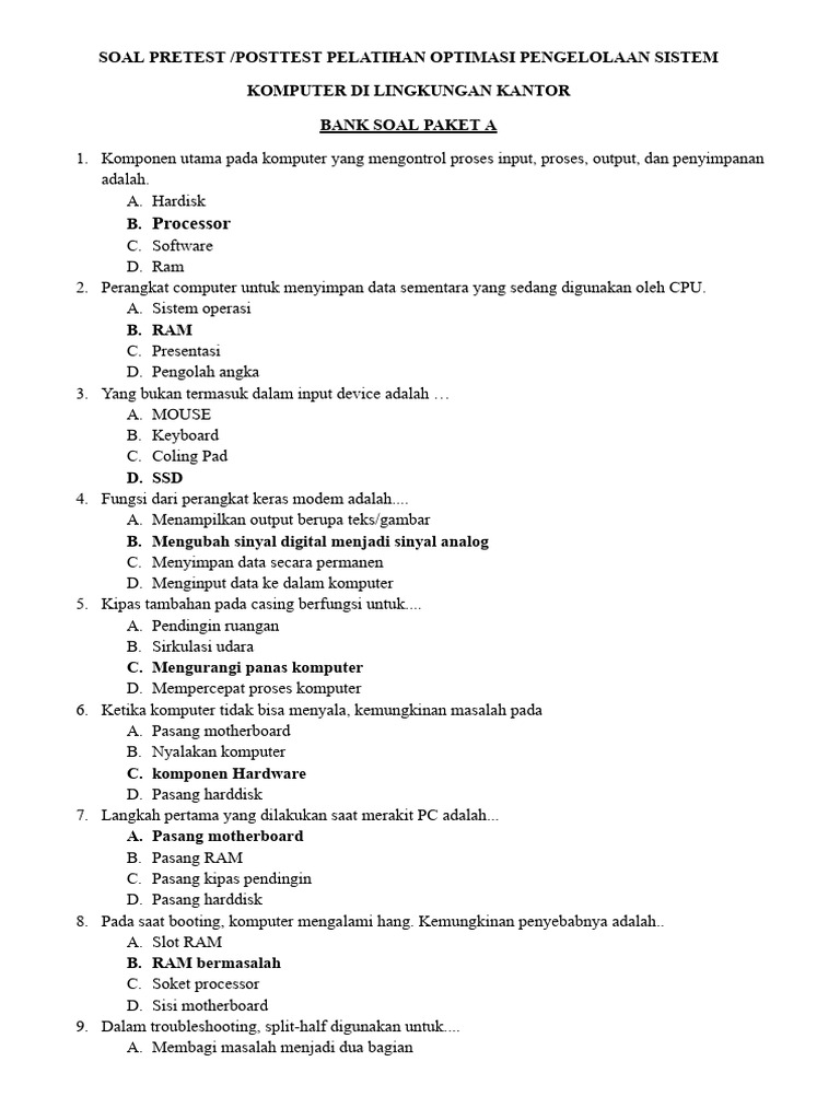 Soal Pretest A | PDF