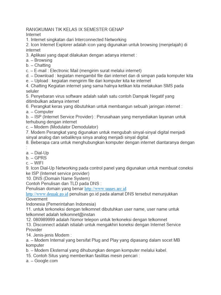 Rangkuman Tik Kelas Ix Semester Genap | PDF