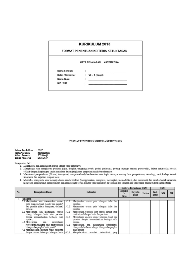 Format Penentuan KKM | PDF