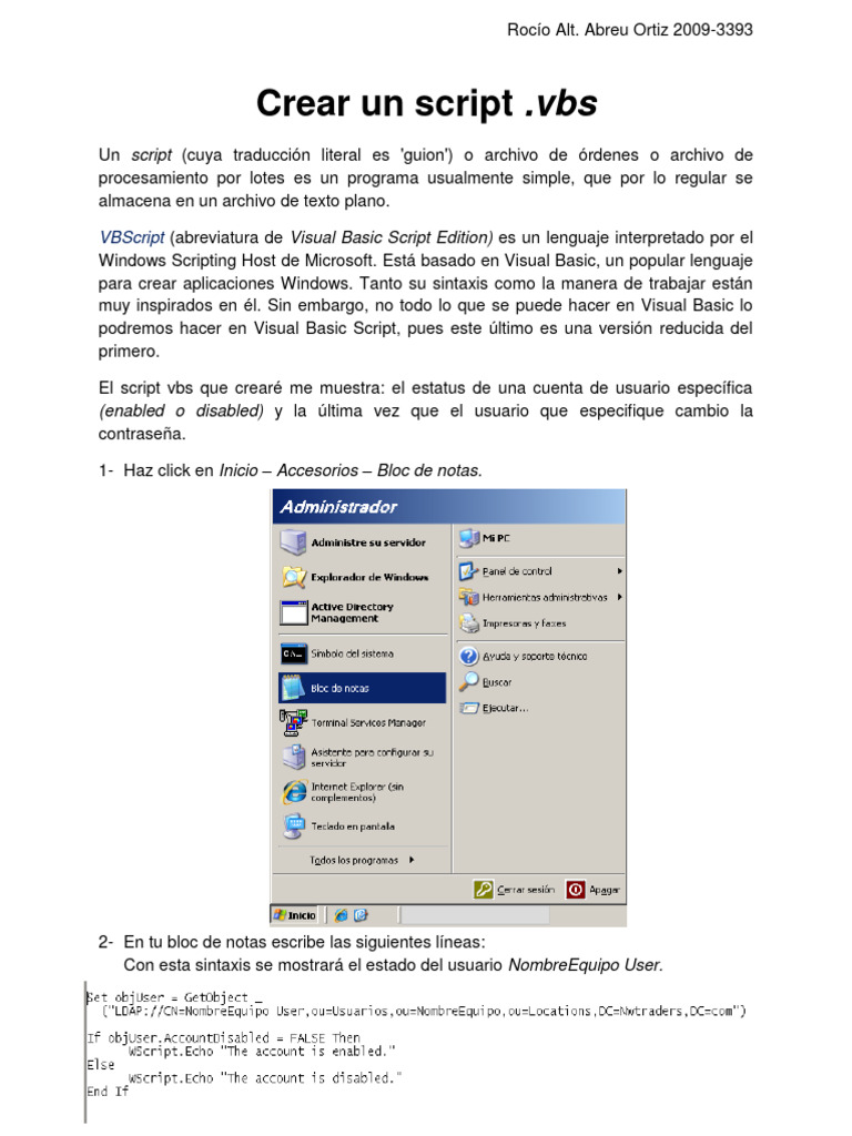 Abreu - Crear Un Script | PDF | Lenguaje de escritura | Ciencias de la Computación