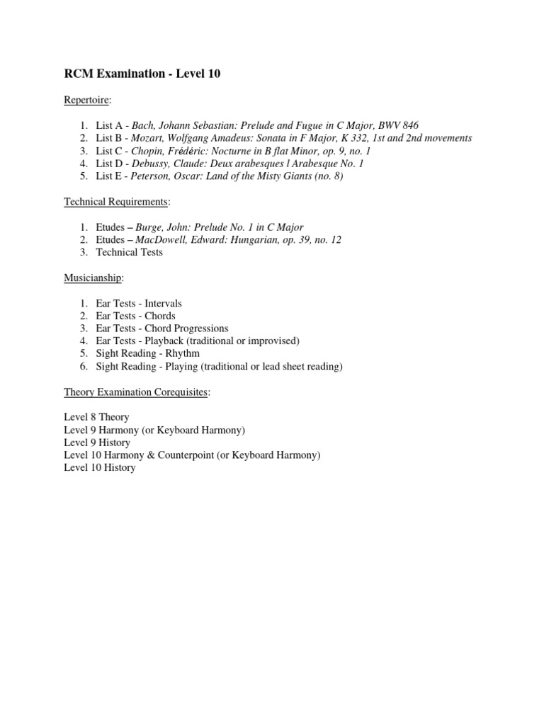 Advanced Piano Exam Guide | PDF