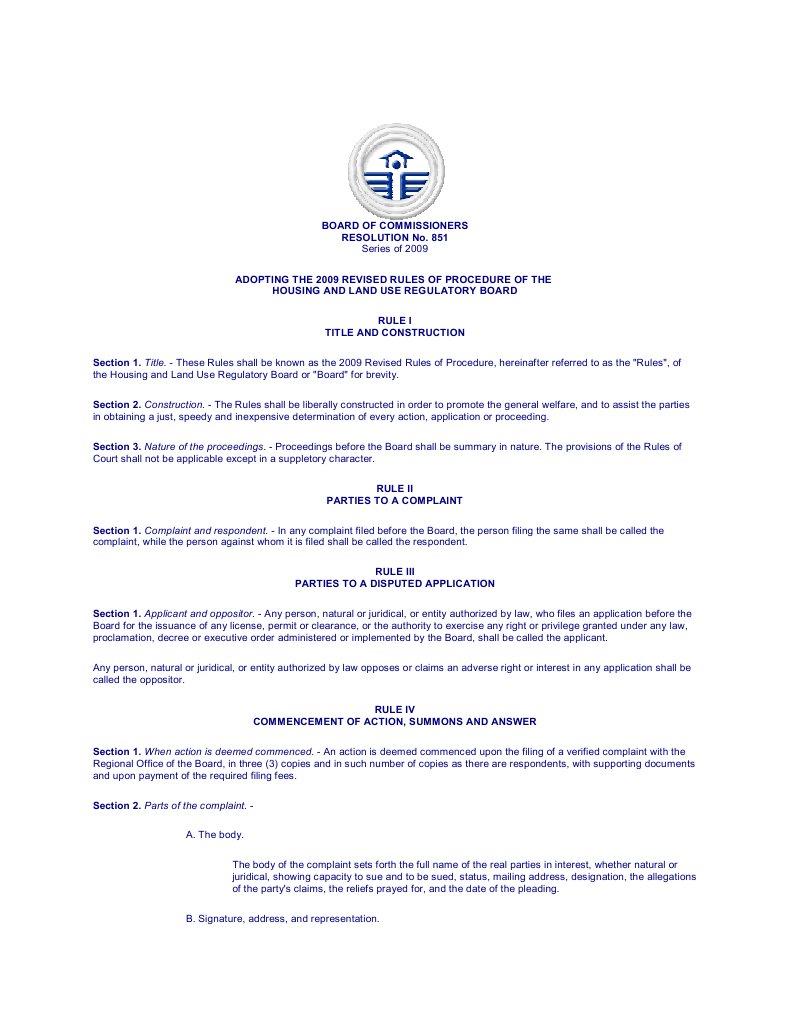 Hlurb Rules of Procedure | PDF | Complaint | Mediation