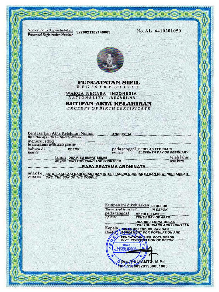 Akta Lahir Rafa Pratama | PDF