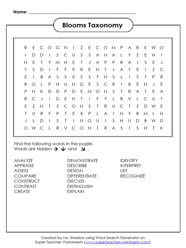 Blooms Taxonomy Puzzle | PDF