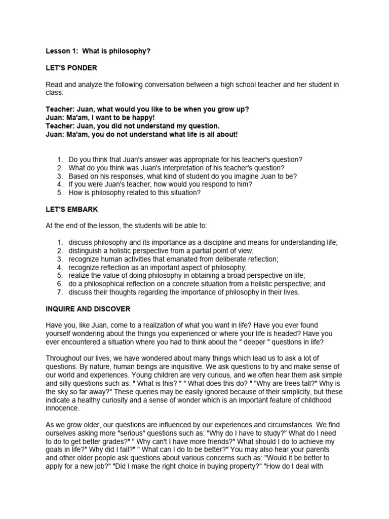 Philosophy Lesson 1 | PDF | Reason | Knowledge