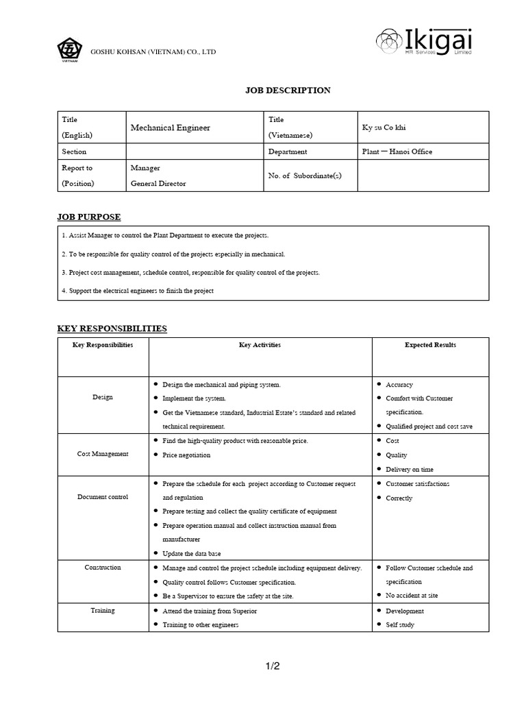 Mechanical Engineer - Goshu Kohsan | PDF | Specification (Technical Standard) | Engineer