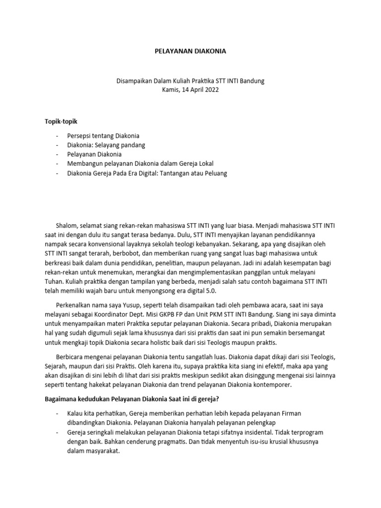 Pelayanan Diakonia | PDF