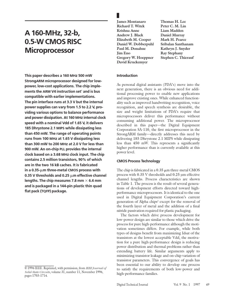 A 160-Mhz, 32-B, 0.5-W Cmos Risc Microprocessor: MH Arm | PDF | Cpu Cache | Instruction Set