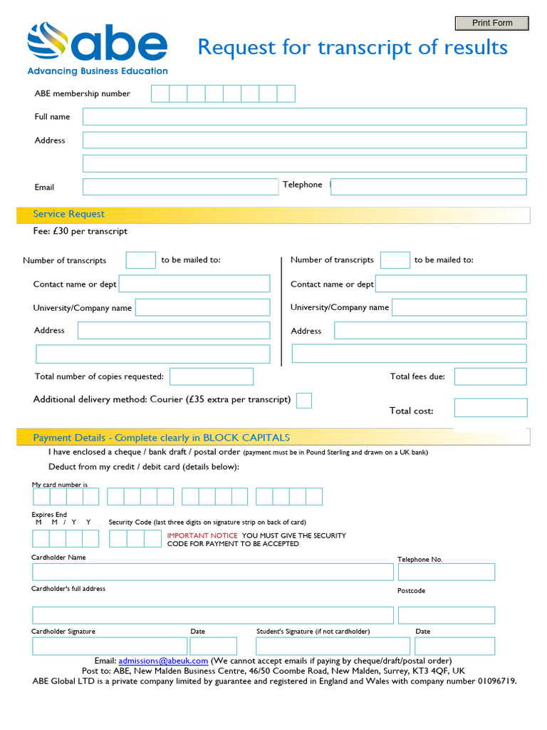 Transcript Request Form 2020 | PDF | Mail | Cheque