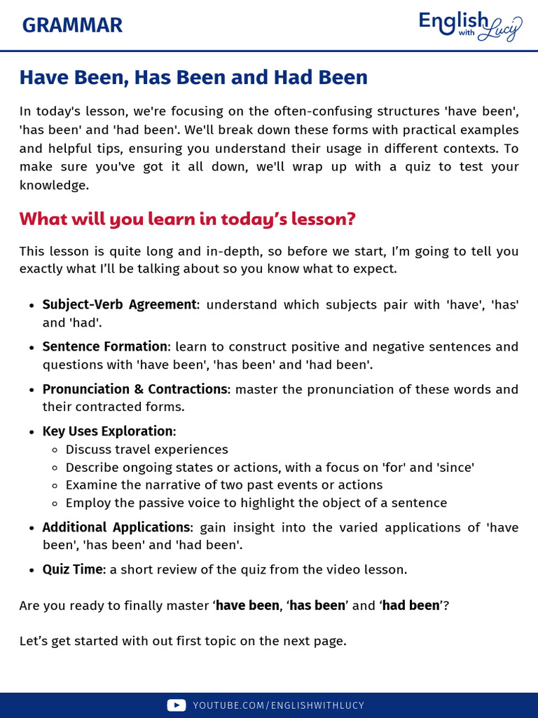 134. Have Been, Has Been and Had Been | PDF