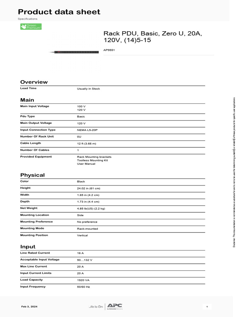 APC - NetShelter Basic Rack PDUs - AP9551 | PDF | Electrical ...