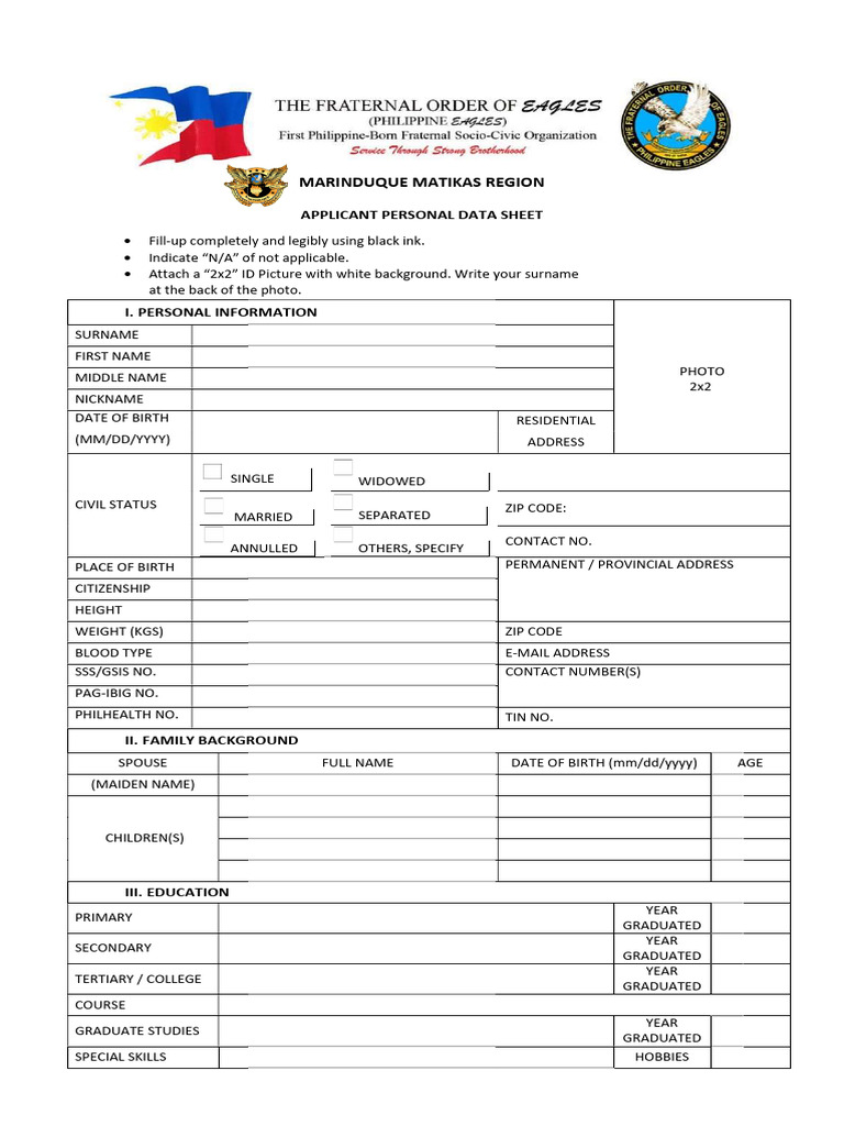 Applicant Personal Data Sheet MMR | PDF | Social Institutions | Government