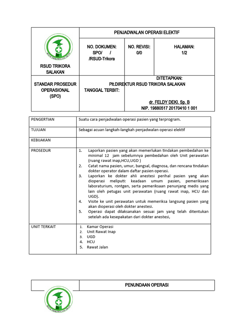 Sop Kamar Operasi | PDF