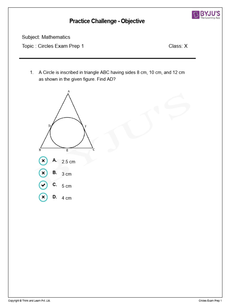 CBSE Class 10 Term 2 Circles Objective Questions With Solutions | PDF