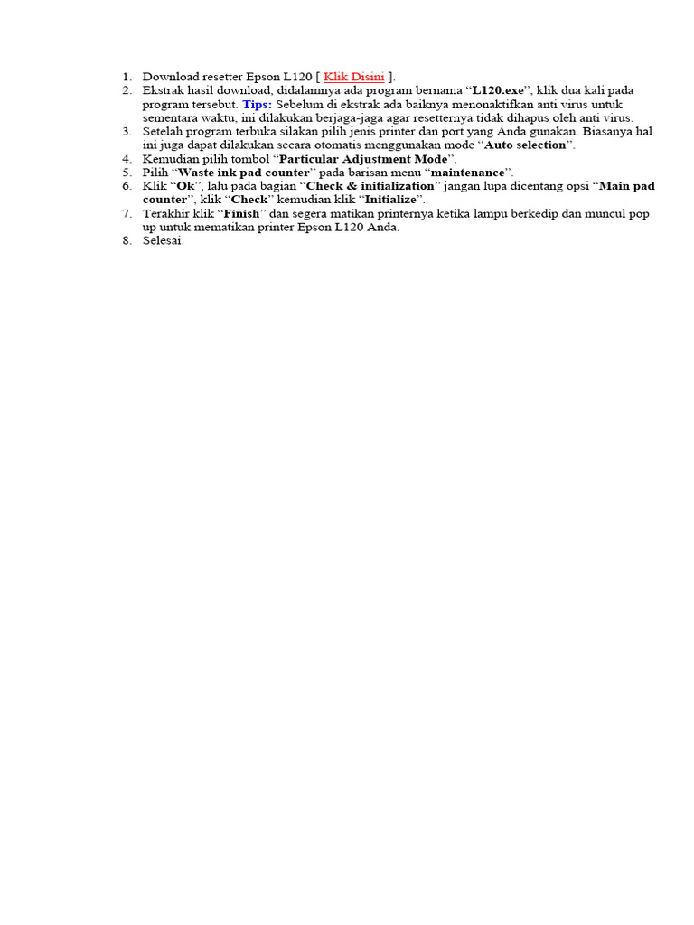 Resetting Epson L120 Ink Pad Guide | PDF | Komputer