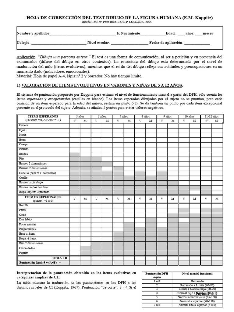 PROTOCOLO grande-TEST DE LA FIGURA HUMANA - KOPPITZ | PDF