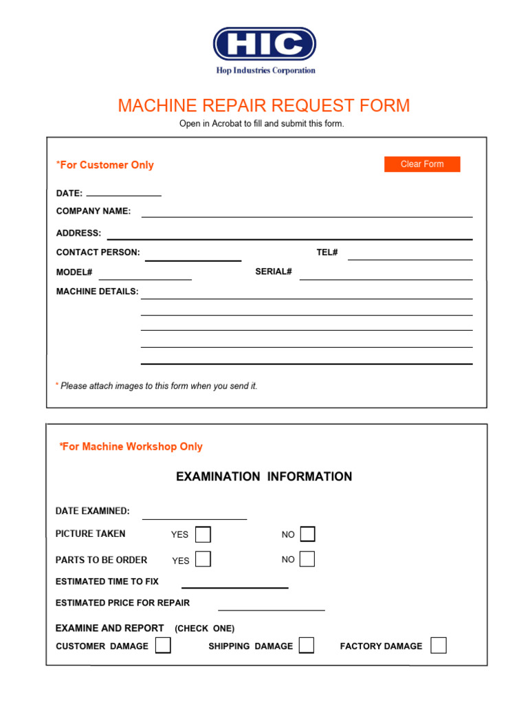 Machines Repair Form | PDF