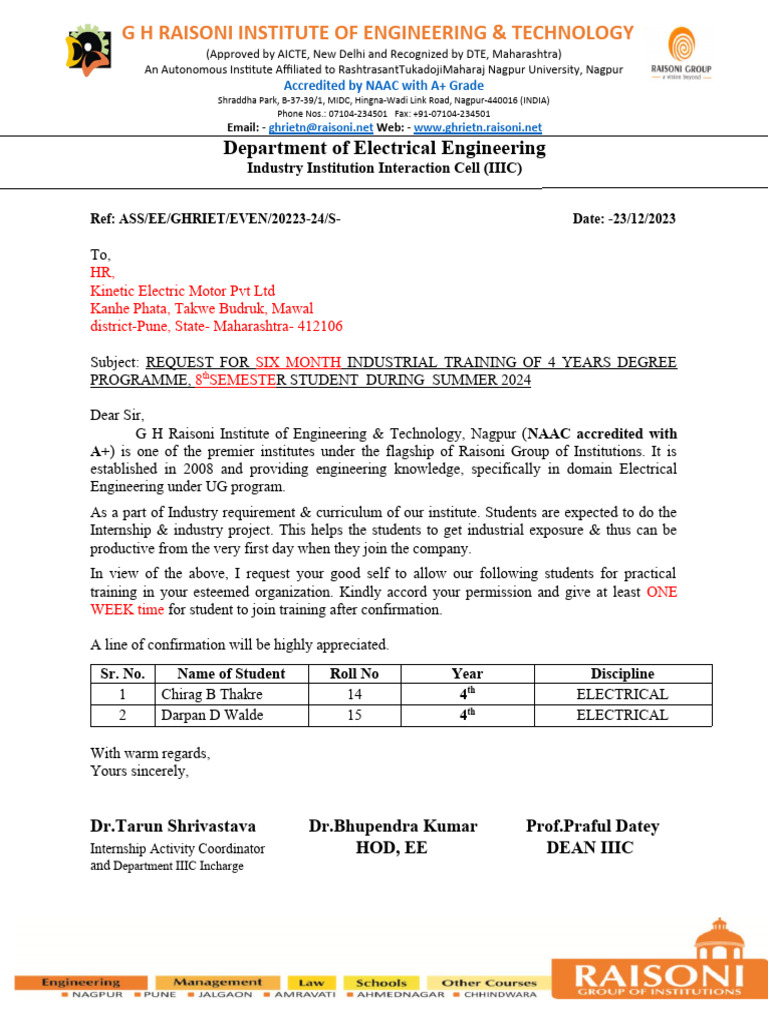 Internship Letter 1&2 | PDF