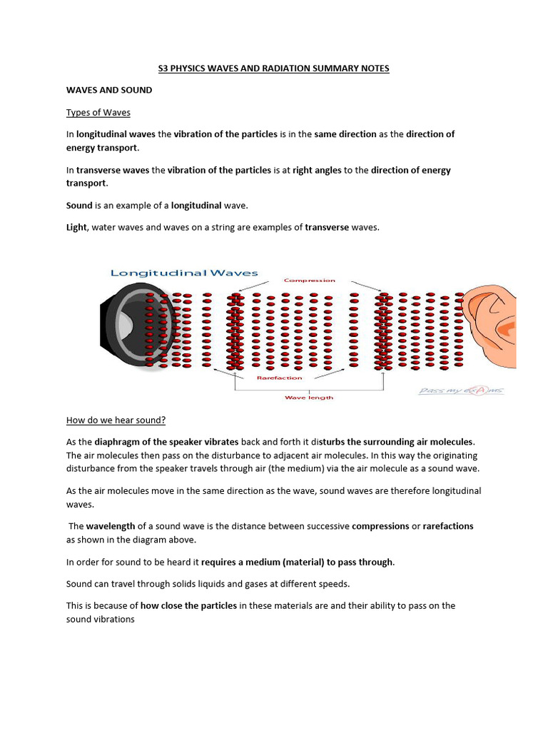 S3 Physics Summary Notes Unit 1 1om6ker | PDF | Ear | Waves