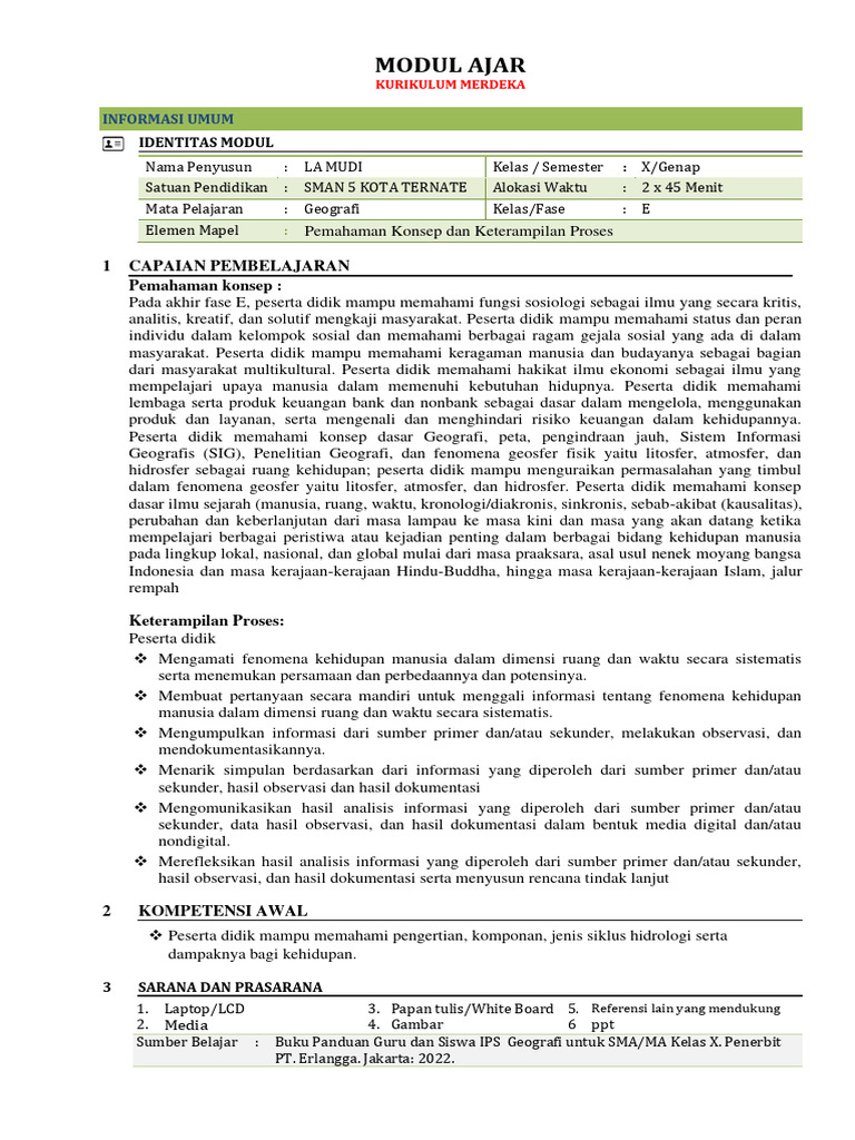 Contoh Modul Ajar La Mudi | PDF