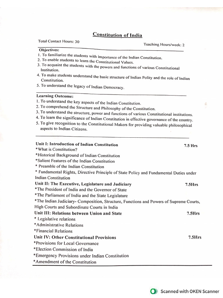 Constitution of India Syllabus | PDF