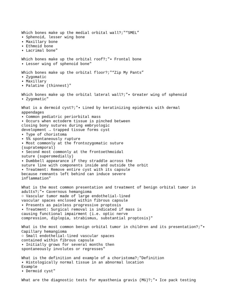 Flashcards Oculoplastics | PDF