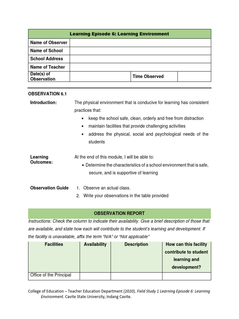 Learning-Episode-6-Learning-Environment | PDF | Learning | Classroom