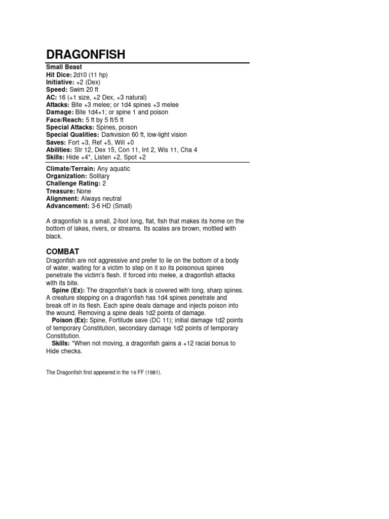 Dragonfish: Aquatic Predator Guide | PDF